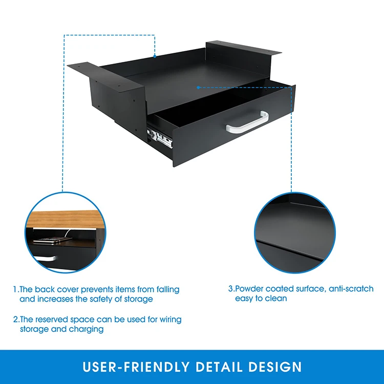 Jh-mech Under Desk Drawer With Shelf Home Office Double Layers Sliding ...