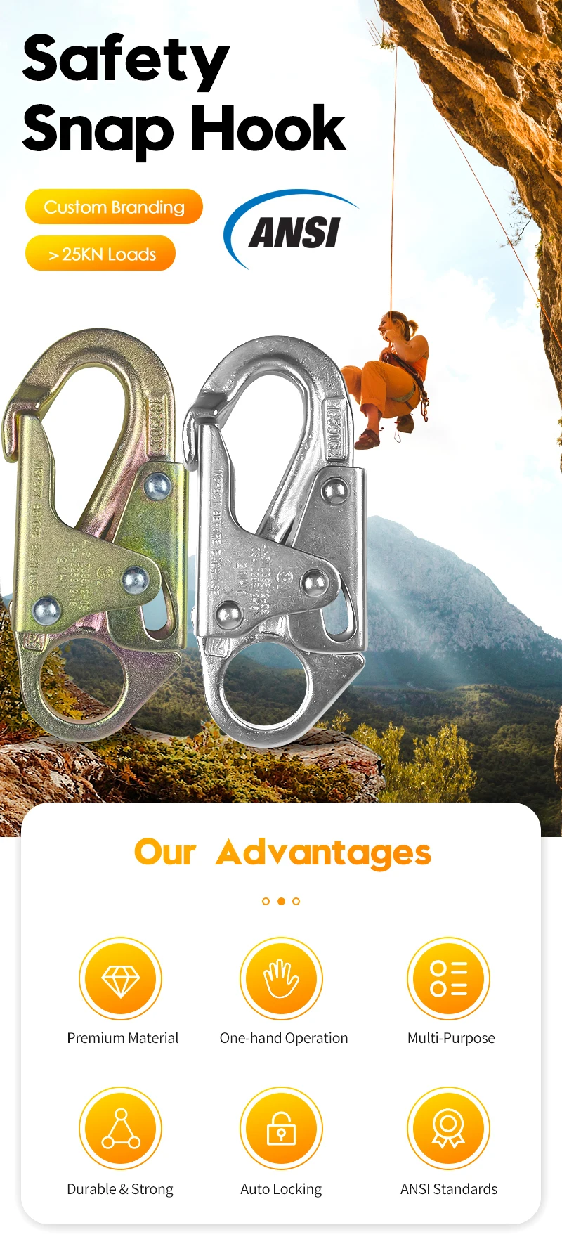 Fall Protection Safety Snap Hook Silver Gold Metal Hooks For Safety ...