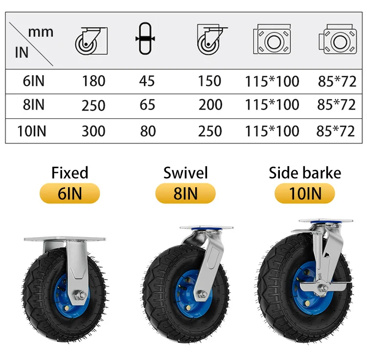 8 Inch Industrial Pneumatic Swivel Trolley Wagon Casters