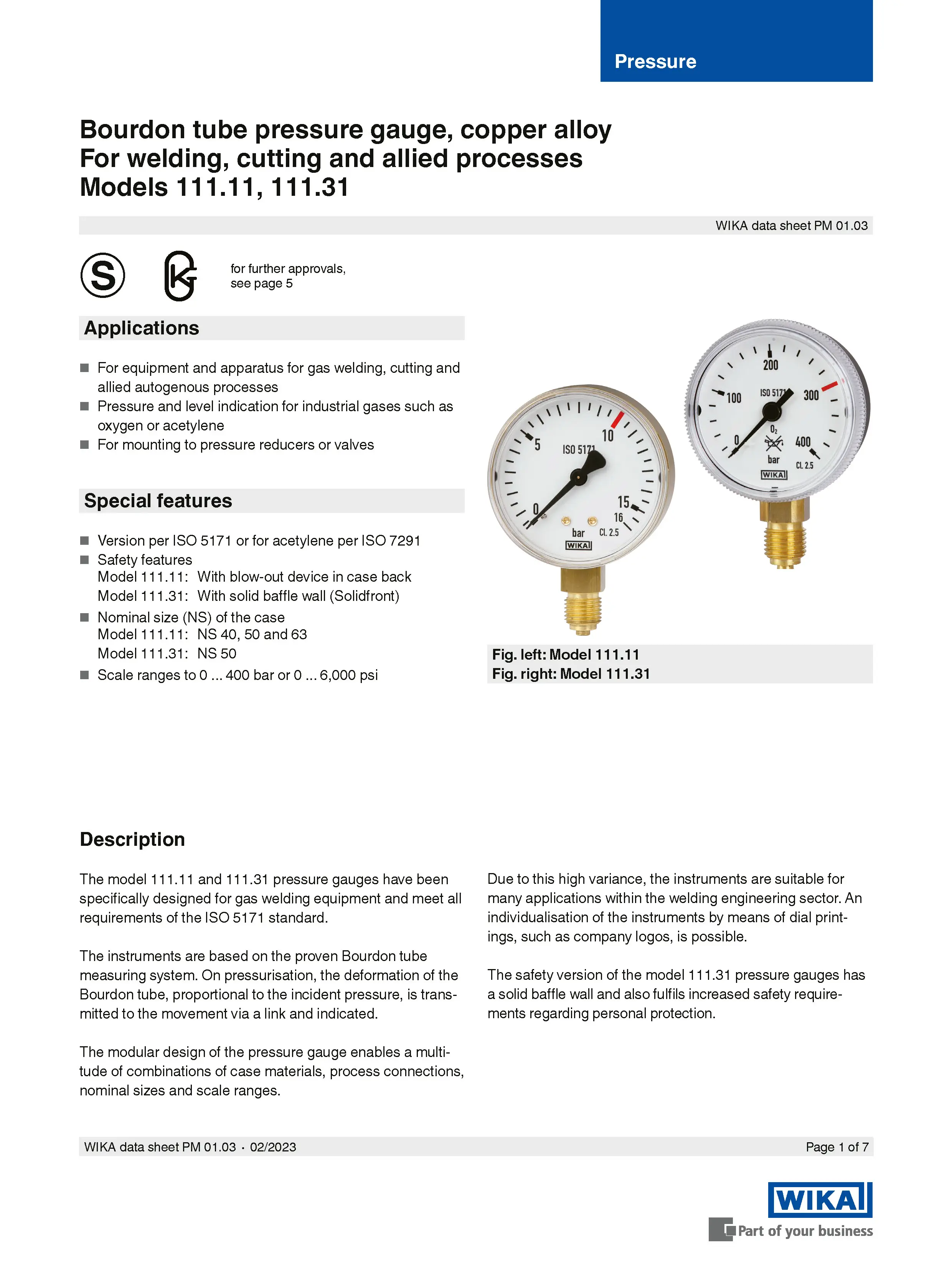 WIKA Capsule Pressure Gauge - Standard EN 837-3 Model 111.11