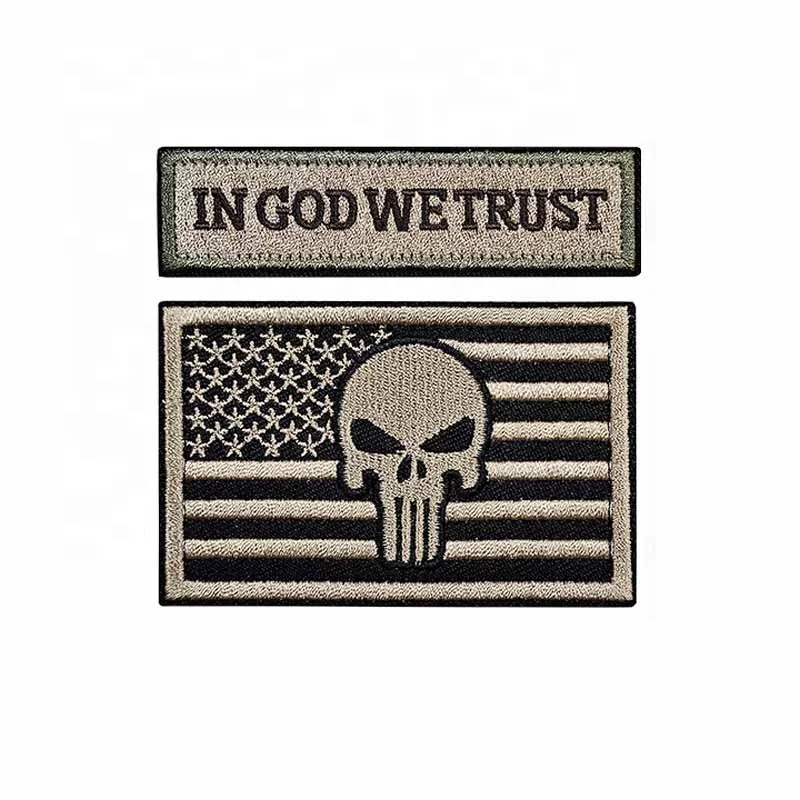 Custom Punisher Skull Flag Embroidered Patches Hook and Loop USA Force ...