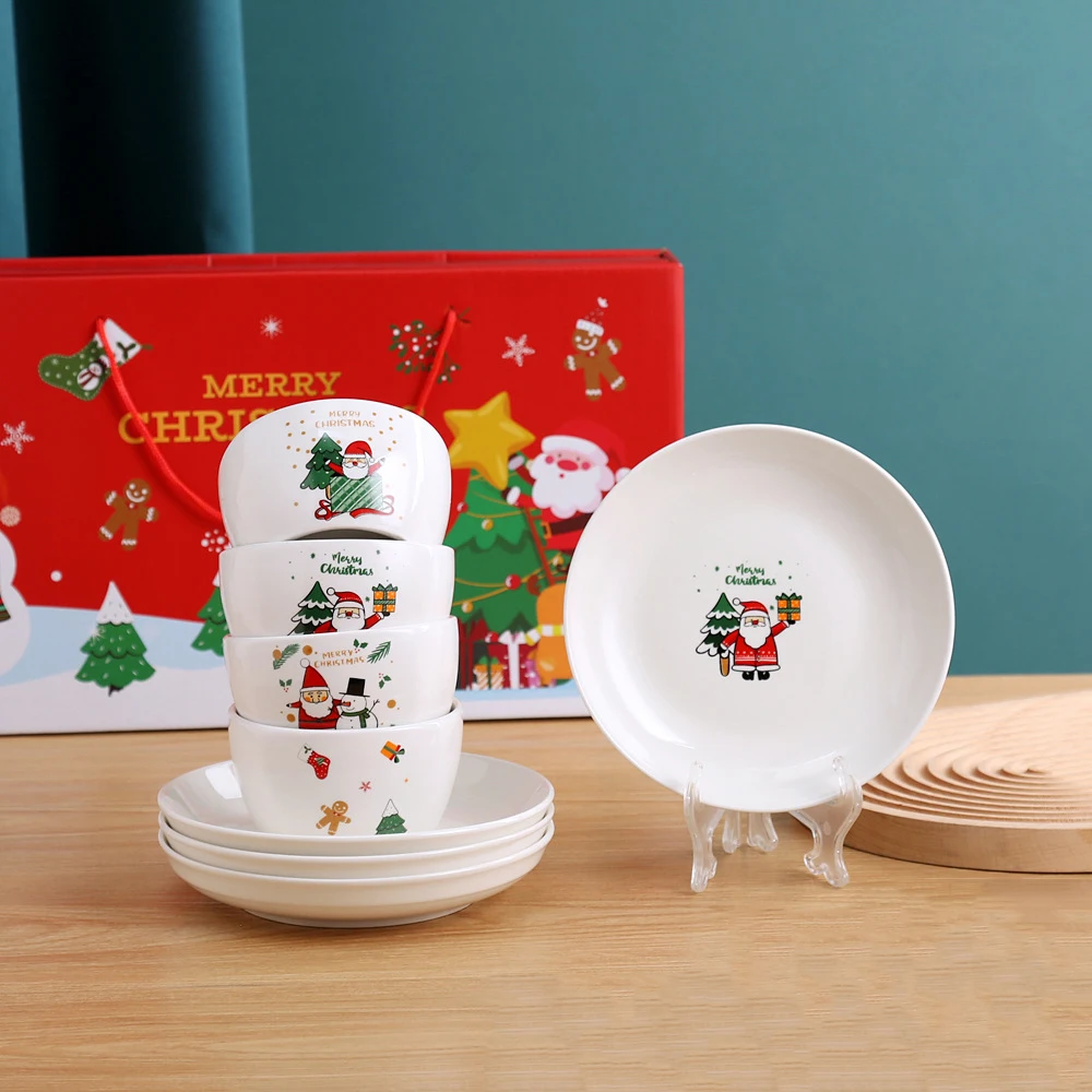 Gift Box Christmas Ceramic Dinnerware Set Bowls and Plates Set for ...