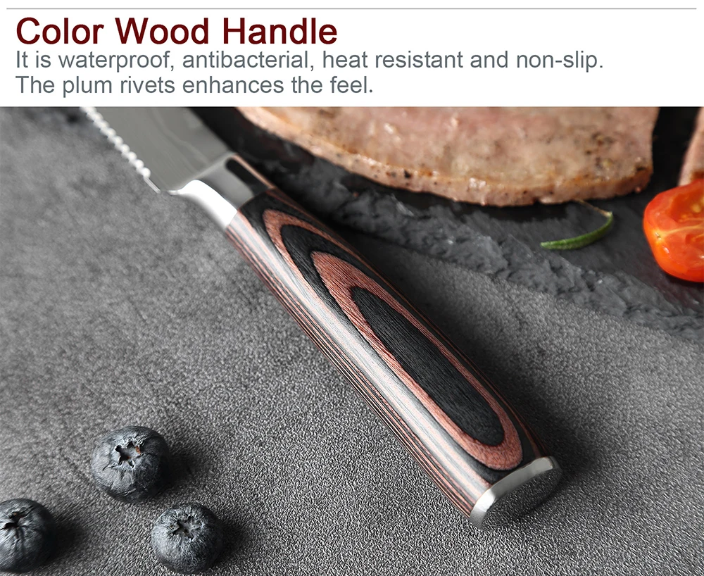 High Quality Steak Knife Damascus Pattern Stainless Steel Serrated Meat ...