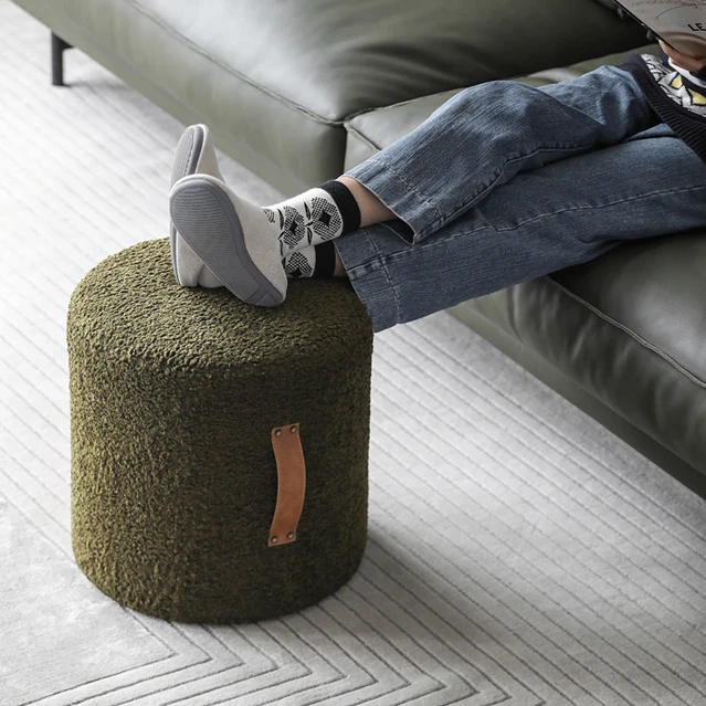 Custom Round Storage Stool - Modern Boucle Ottoman