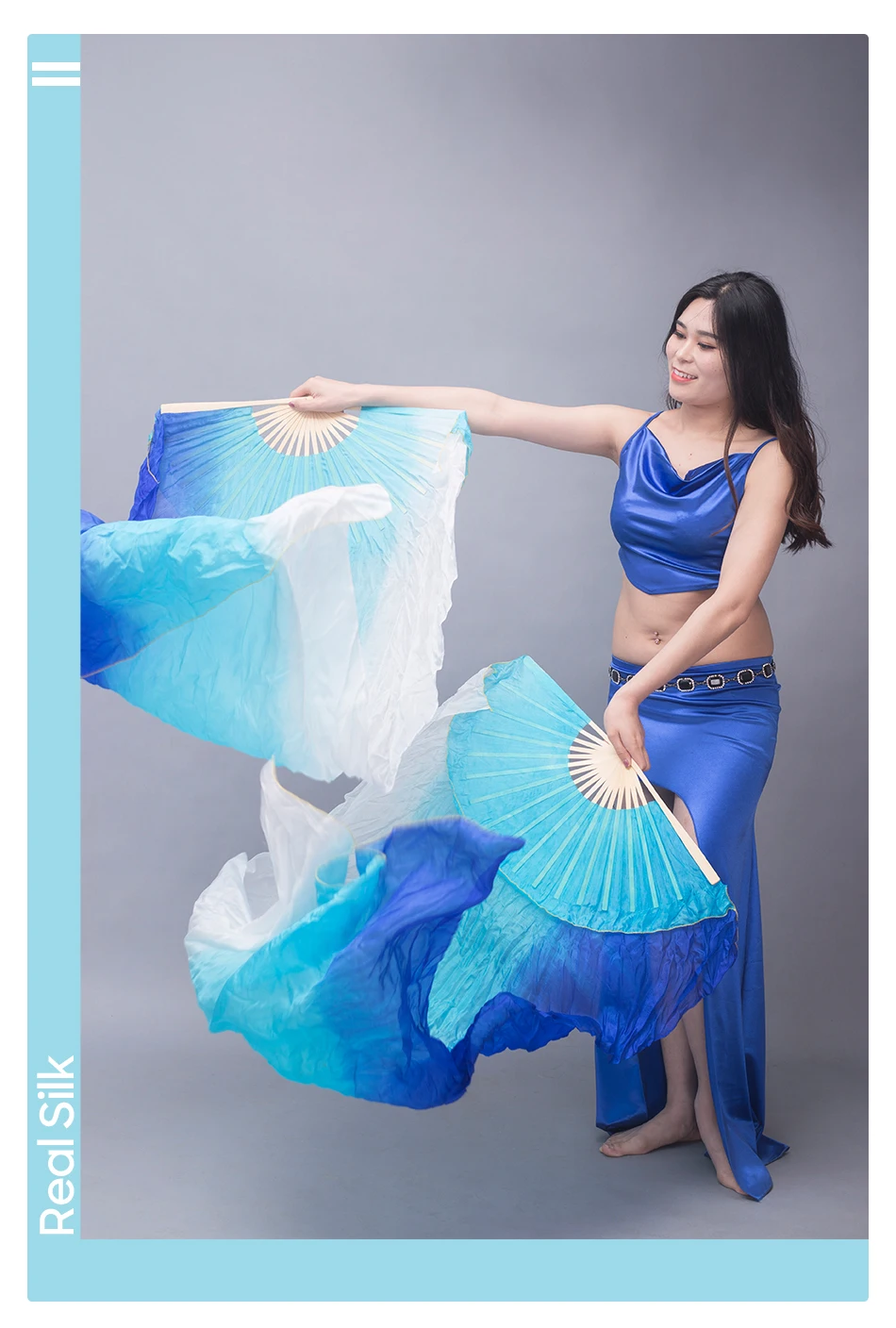 100% Chinese Silk Fabric Vertically Dyed Color Long Silk Fans For Adult ...