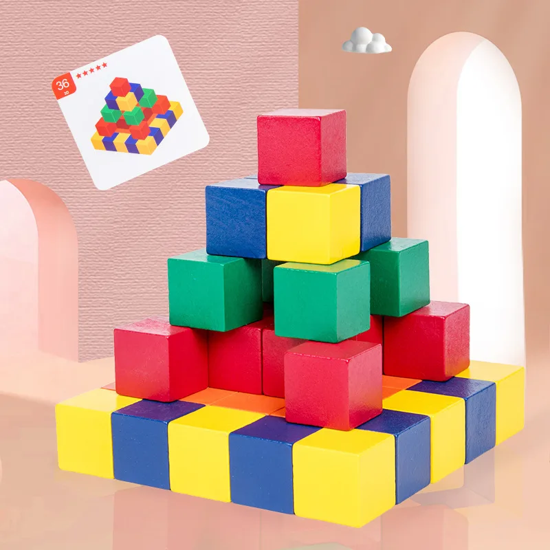 Wooden Children Logical Thinking Blocks 3d Space Modeling Stacking ...