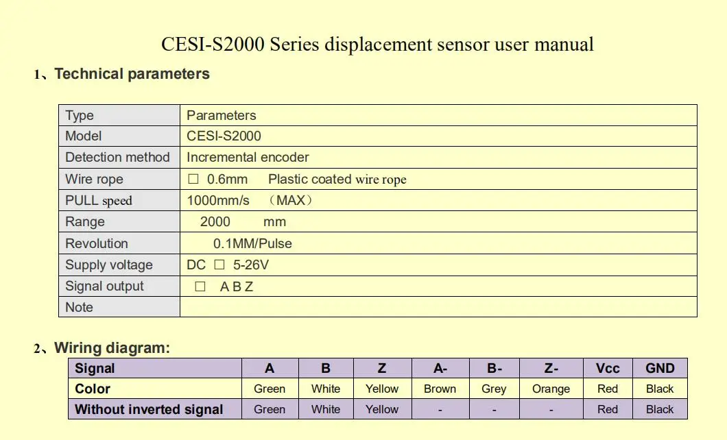 2000mm Incremental Linear Encoder Draw Wire Displacement Sensor Output Voltage Push-pull Line ...