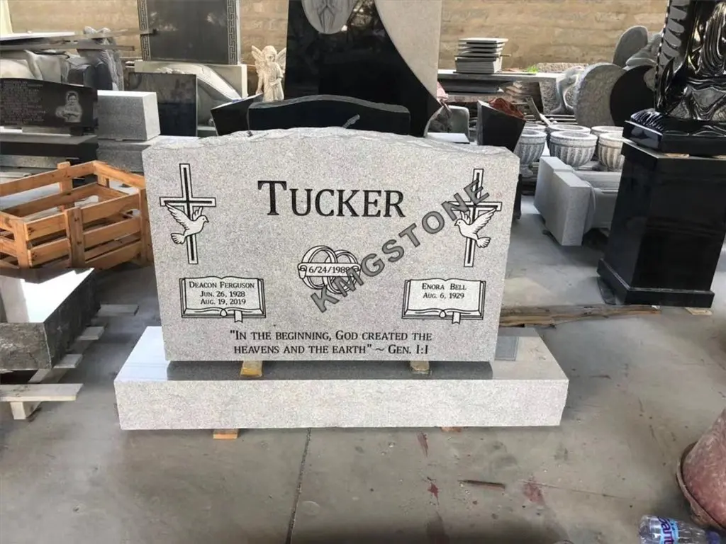 Granite Cemetery Headstone with Angel Wings - Elegant Design
