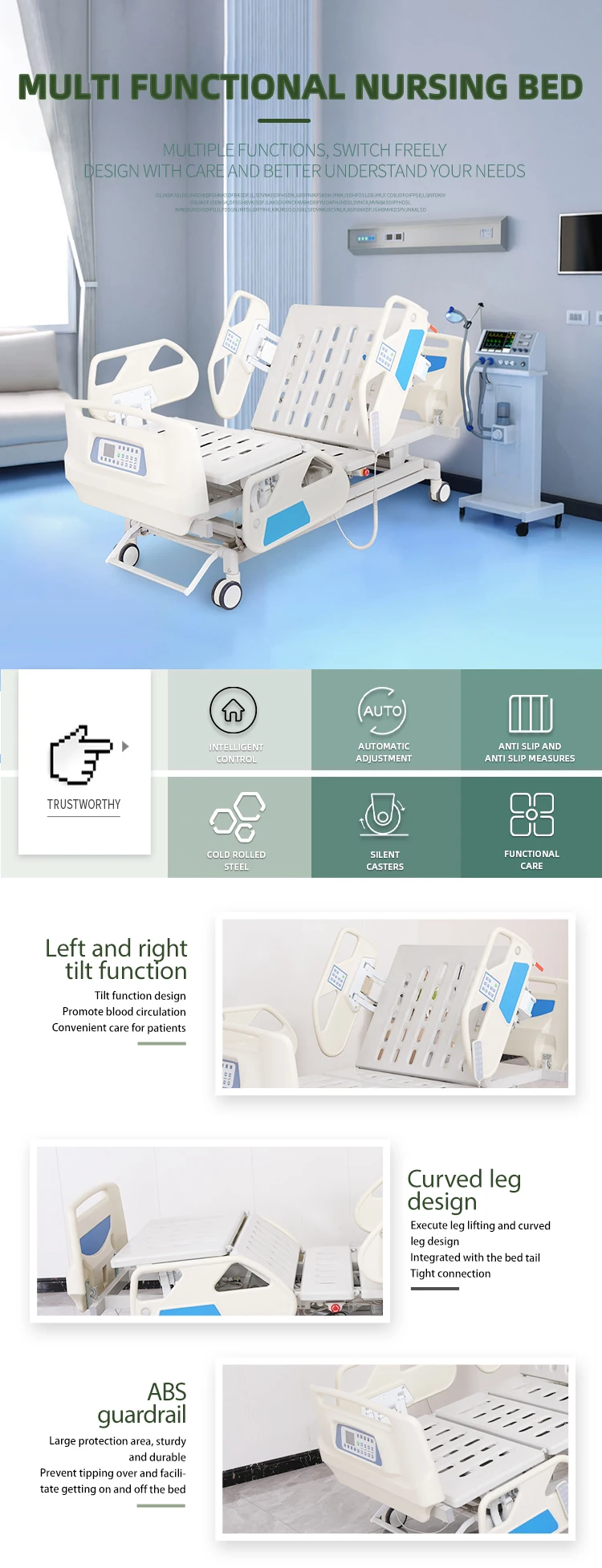 5 Function Patient Medical Equipment Bed Used Foldable Adjustable ...