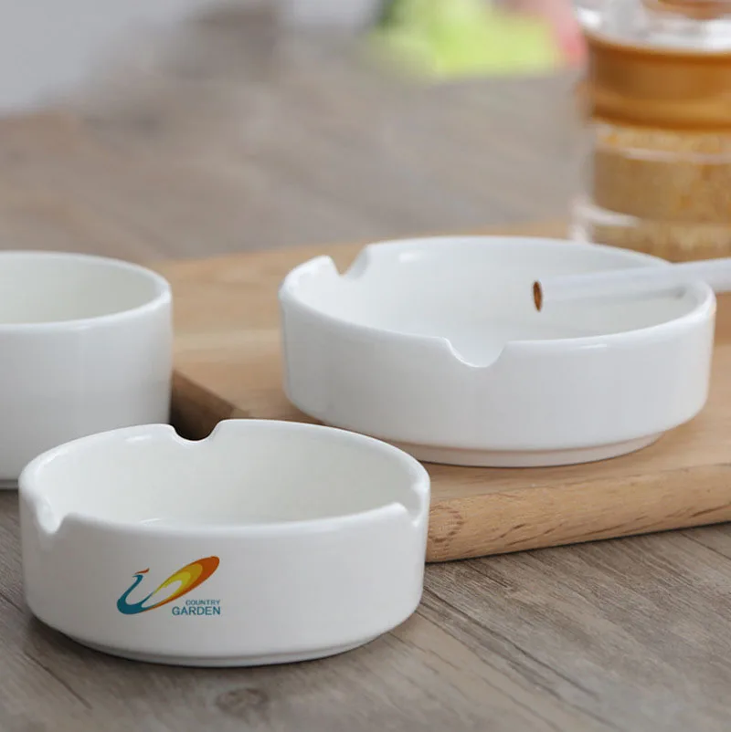 Simple White Ceramic Ashtray with Customized Logo