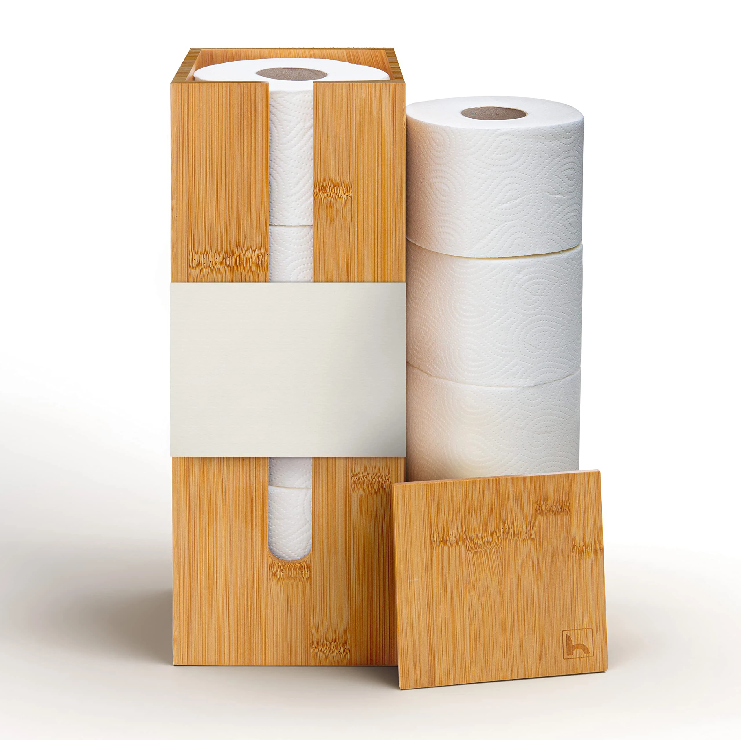 Bamboo Toilet Paper Storage Stand 4 Rolls With Lid Wooden Toilet Paper ...