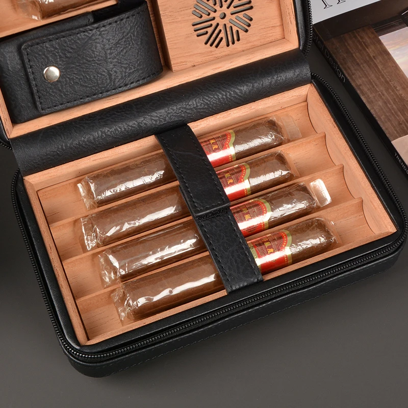 Factory Wholesale Cigar Travel Humidor Cedar Wood Leather Cigar Case ...