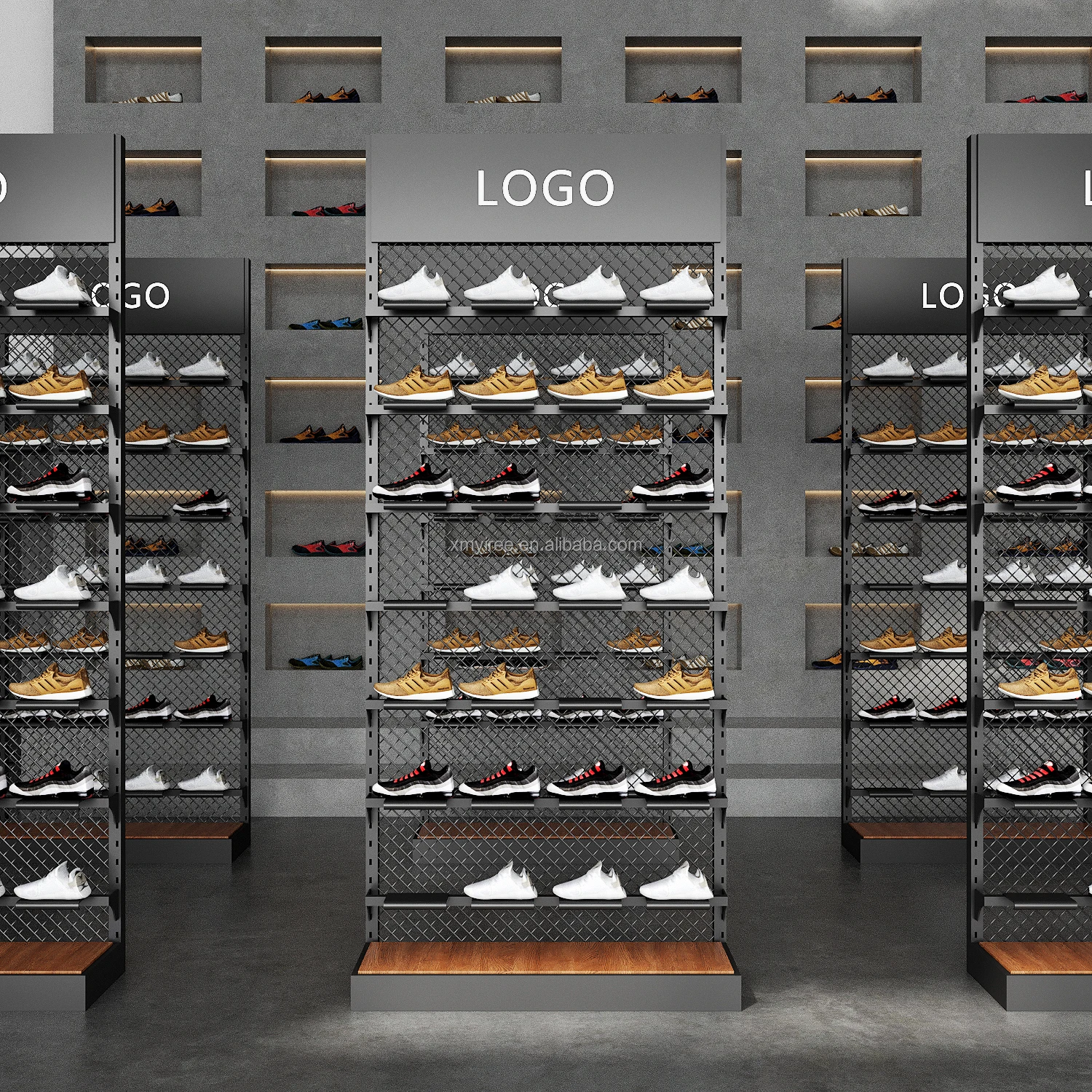 Modern Logo Sport Footwear Brand Store Fixture Metal Iron Mesh Wire ...