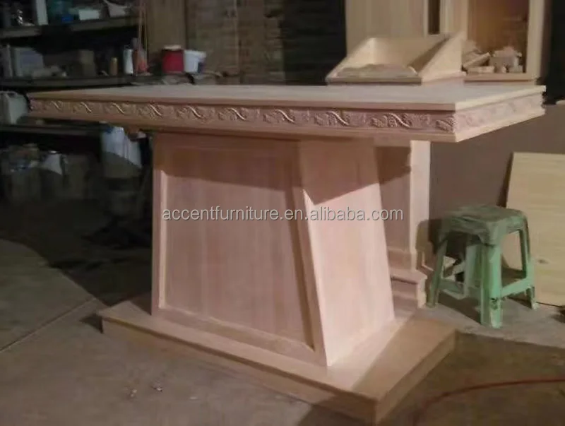 Solid Wood Church Altar Table with Cross Embossed Modern Design Reading ...