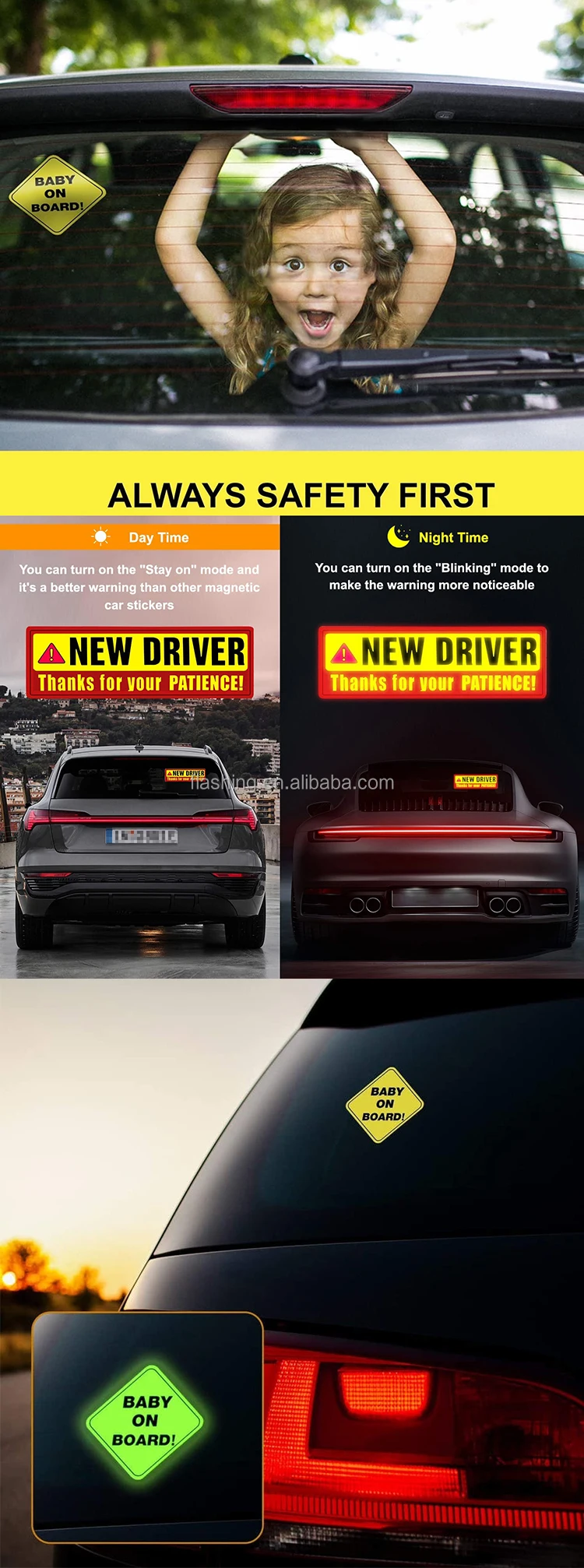 Glowing New Driver Magnetic Decals Reflective Fade Resistant Sticker ...