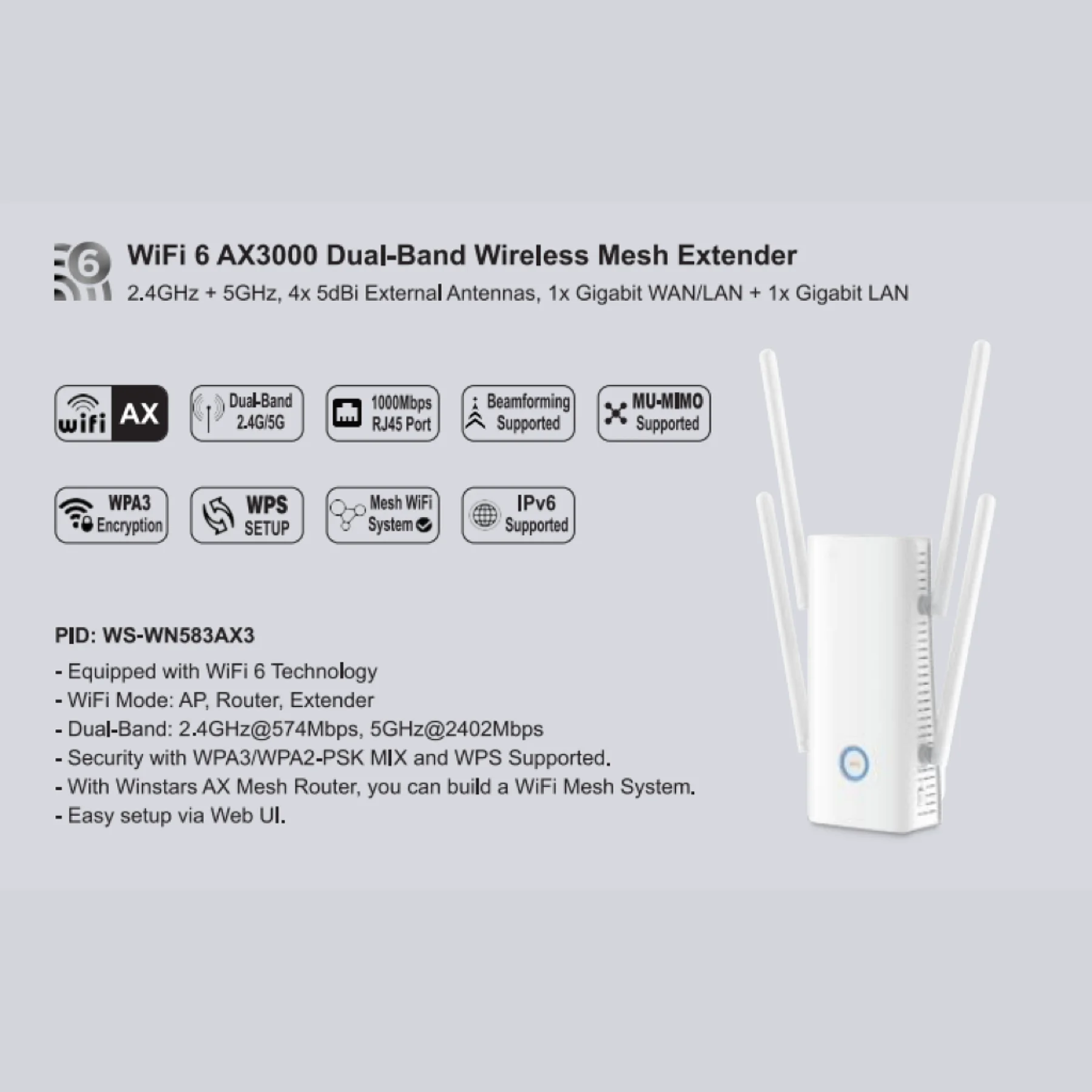 Wifi6 Ax3000双频无线网状扩展器 - Buy 强大的双频wi-fi,扩大无线覆盖范围,有效穿墙函数 Product on Alibaba.com