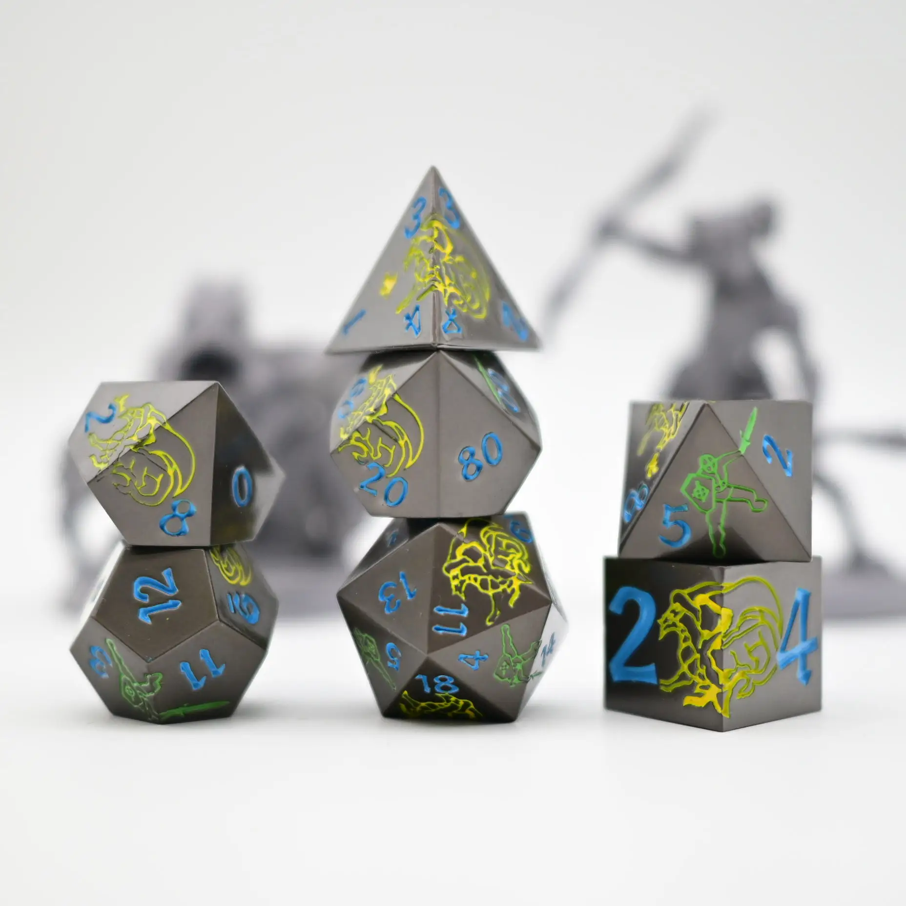 LM DND Warrior D20 Carving Dice Set 16mm Black Zinc Metal for DND 5E ...