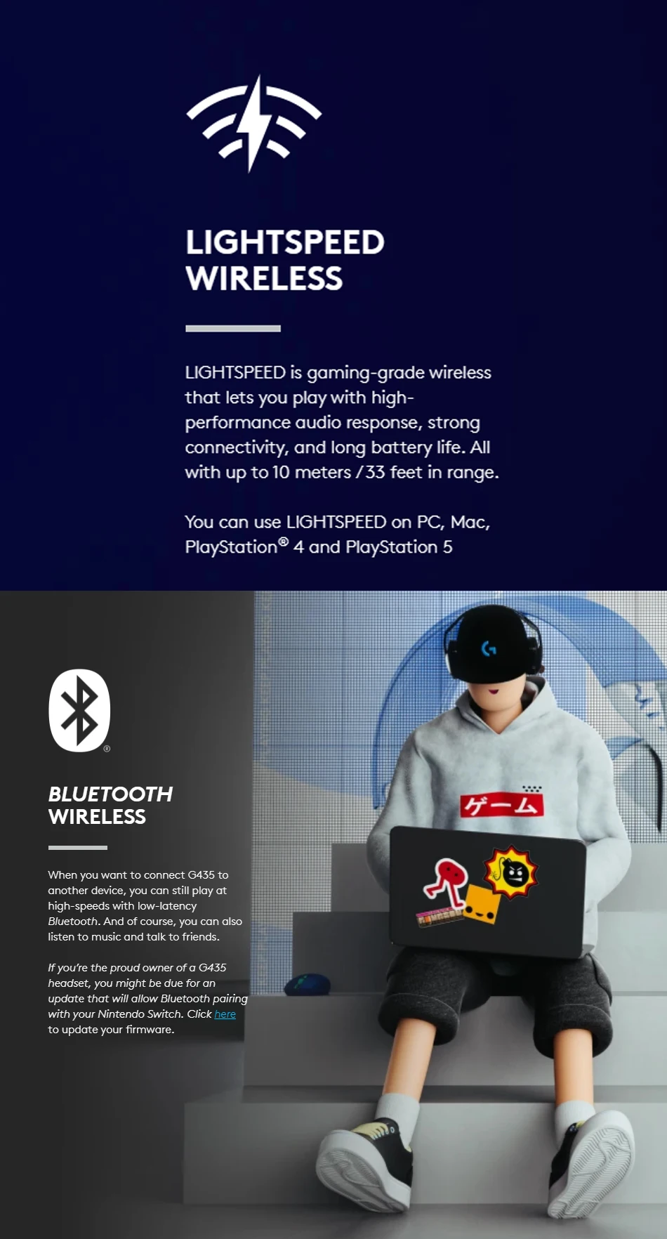 Logitech G435 Wireless Gaming Headset - FPS & PS5 Compatible