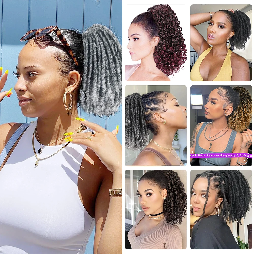 Wholesale Short Curly Afro Ponytail Extensions Faux Locs Crochet Hair ...