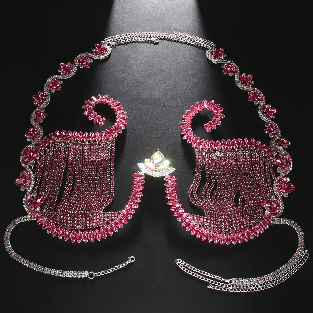 Sexy Rose Red Diamond Rhinestone Bra Top Chain For Women Club Beach ...