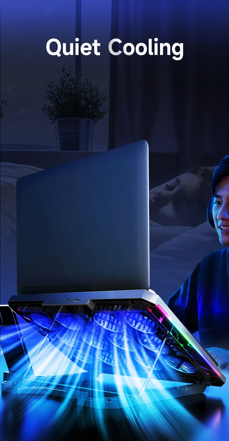 7 Adjustable Height Laptop Cooling Pad 17 Inch Notebook Gaming Fan ...
