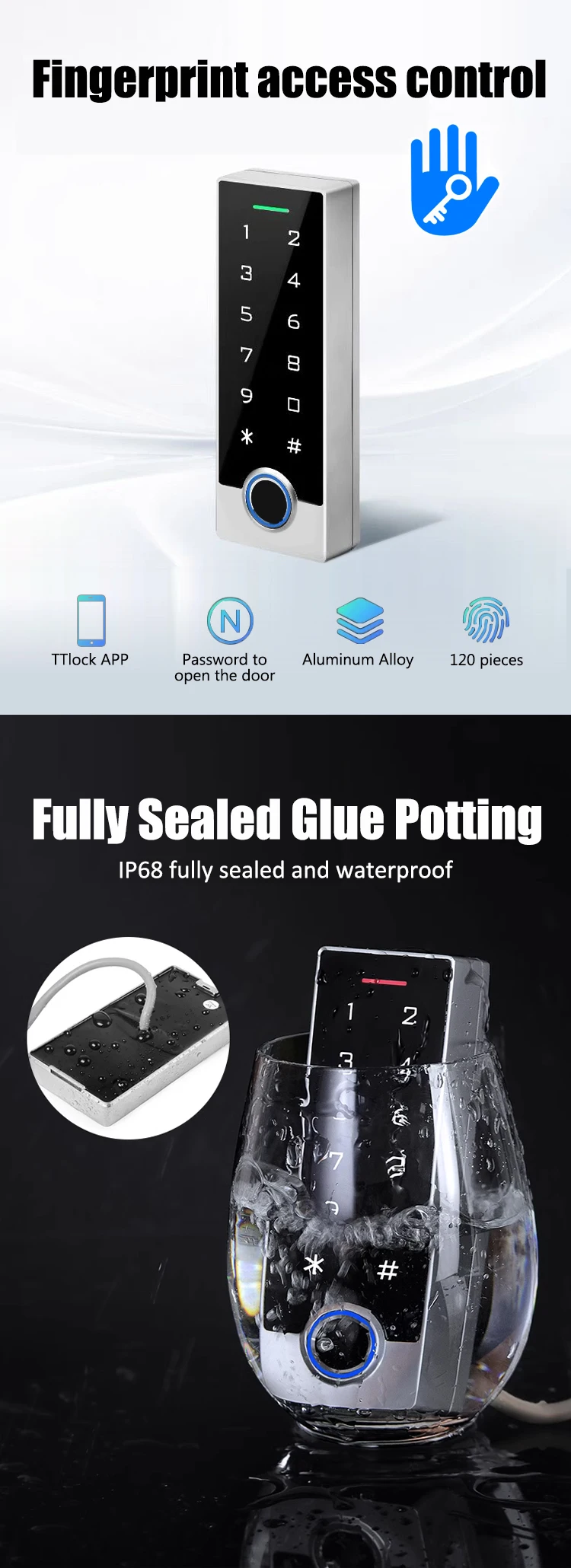 IP67 Waterproof Semiconductor Fingerprint Ttlock App Control
