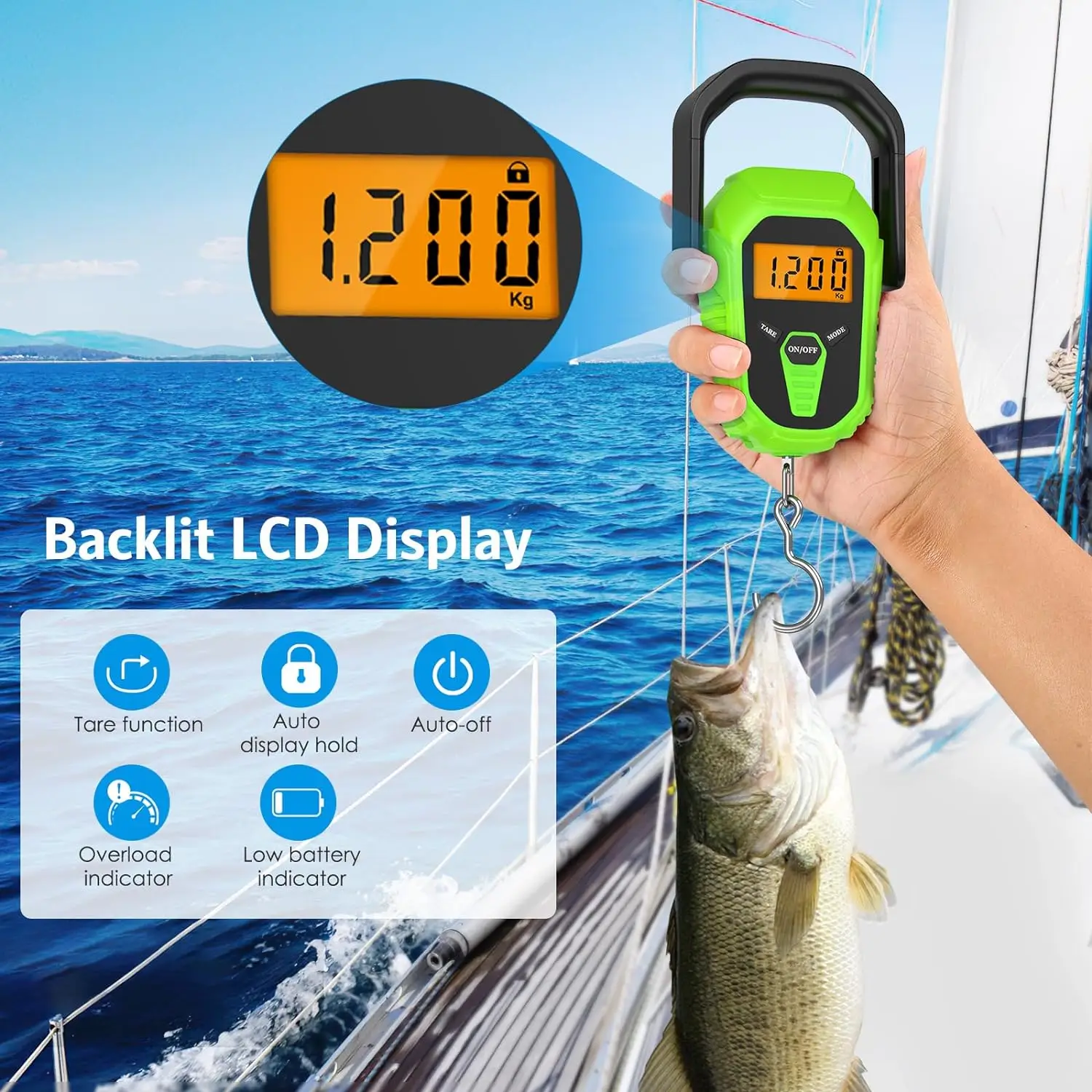 Hanging Fish Weight Scale 110lb/50kg Waterproof Digital Fish Scale with ...