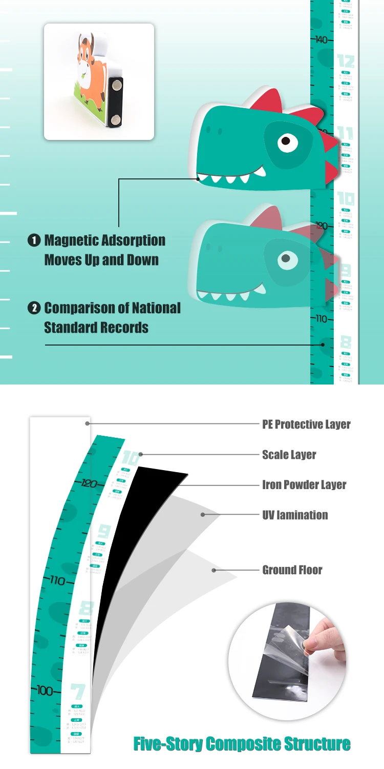 Cartoon Dinosaur Height Ruler - Custom Wall Magnetic Sticker