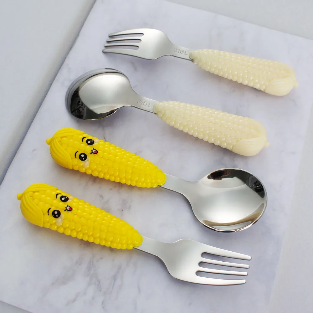 Wholesale Cute Corn Cutlery Set With Plastic Handle Stainless Steel 316 ...