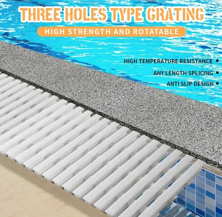 White Color Flexible Swimming Pool Gutter Grill Easy Installation 3 Holes Overflow Grating For ...