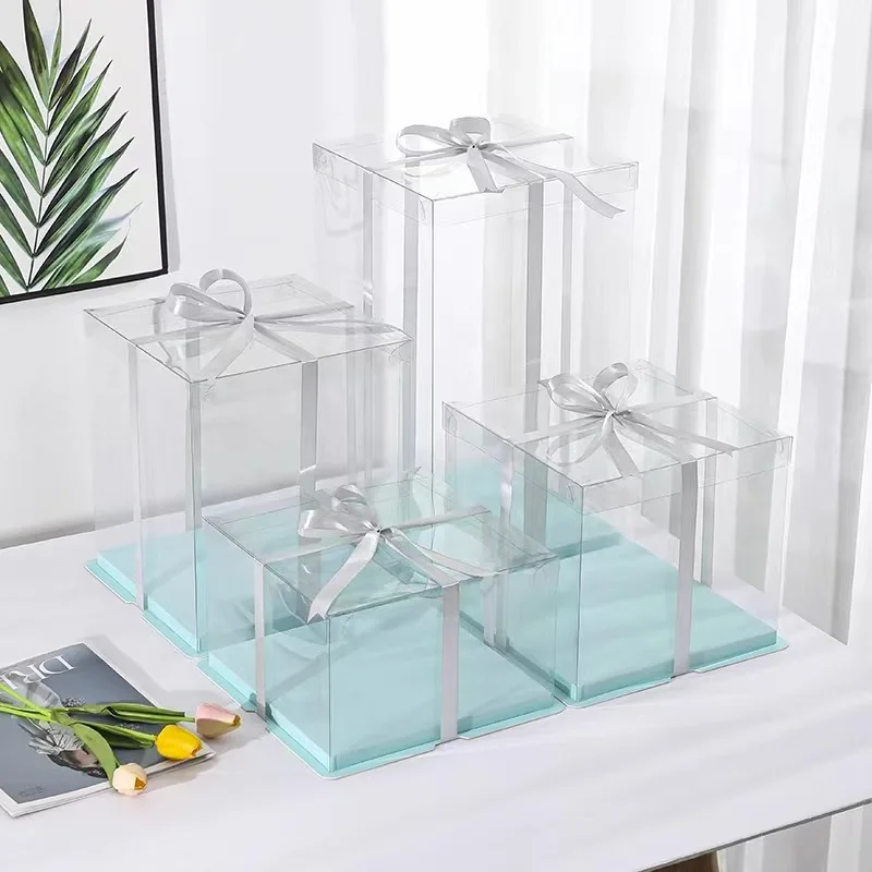 Clear Plastic Birthday Cake Box Baking Food Packaging Box Disposable 4 ...