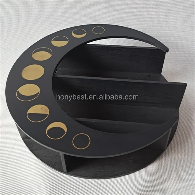 Vintage Moon Shelf with Stairs - Burnt Wood Floating Shelves