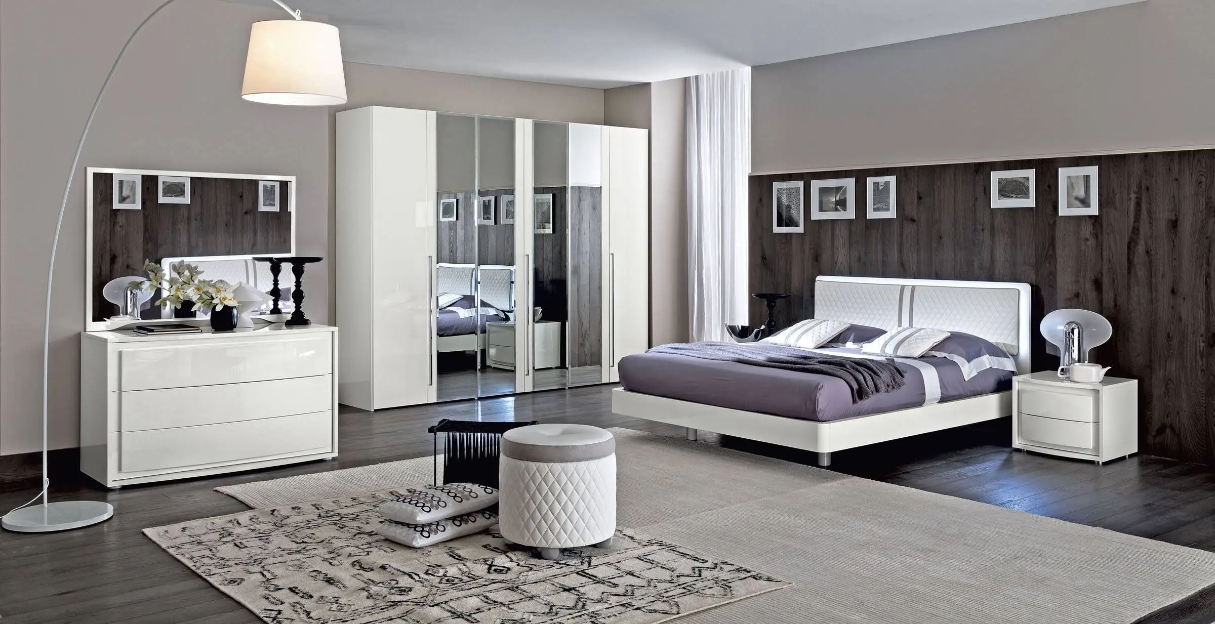 High Glossy Bedroom Set: Modern Double Leather Headboard Bed with ...