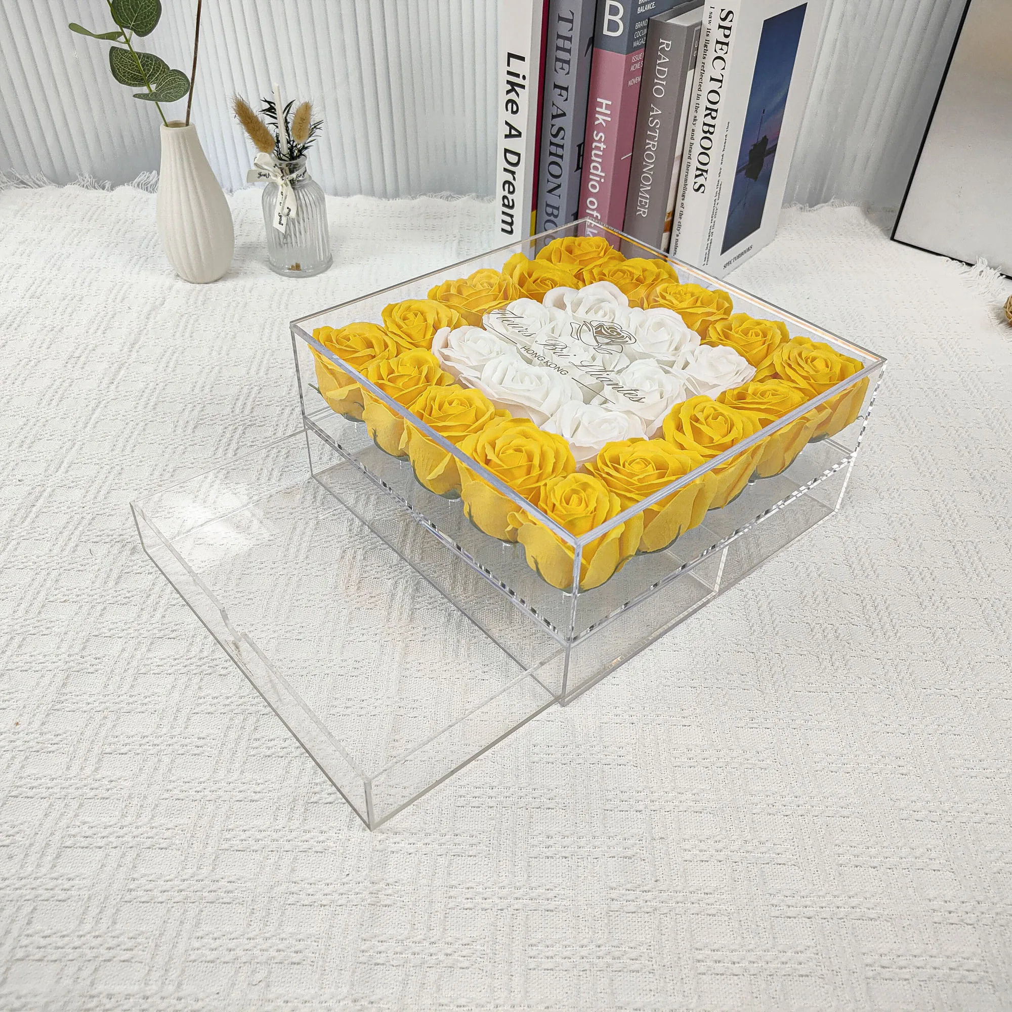 Wholesale Acrylic Rectangle Rose Eternal Flower Preserved Roses ...