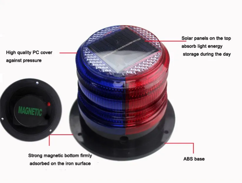 Magnet Base Red Blue Color Solar Strobe Warning LED Traffic signal ...