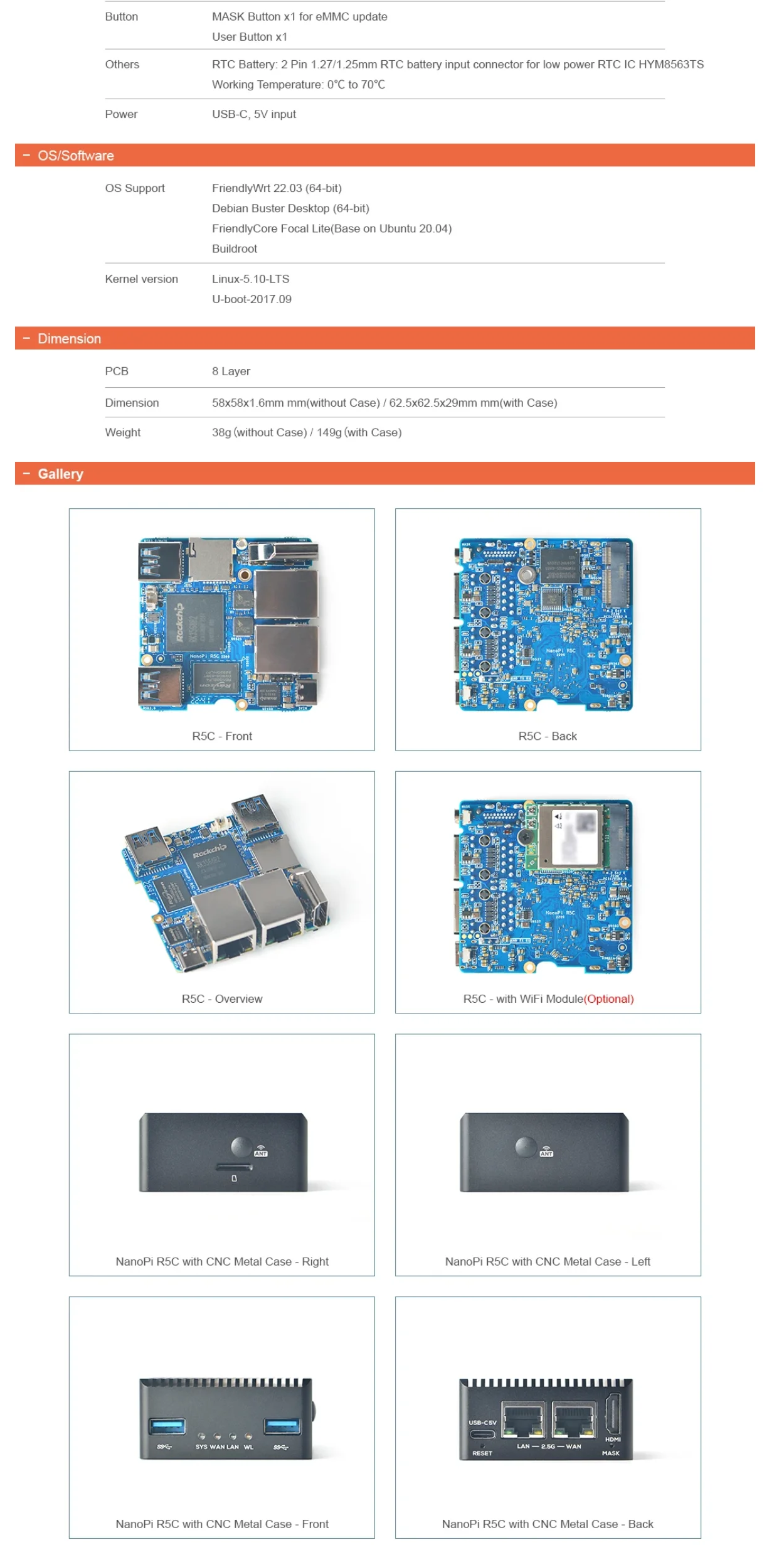 NanoPi R5C Rockchip RK3568B2 A55 Dual 2.5G Ethernet Port Support M.2 ...
