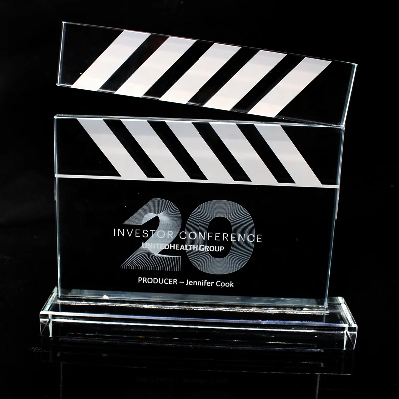 Unique Design Crystal Glass Clapperboard Trophy/slate Shaped Crystal ...