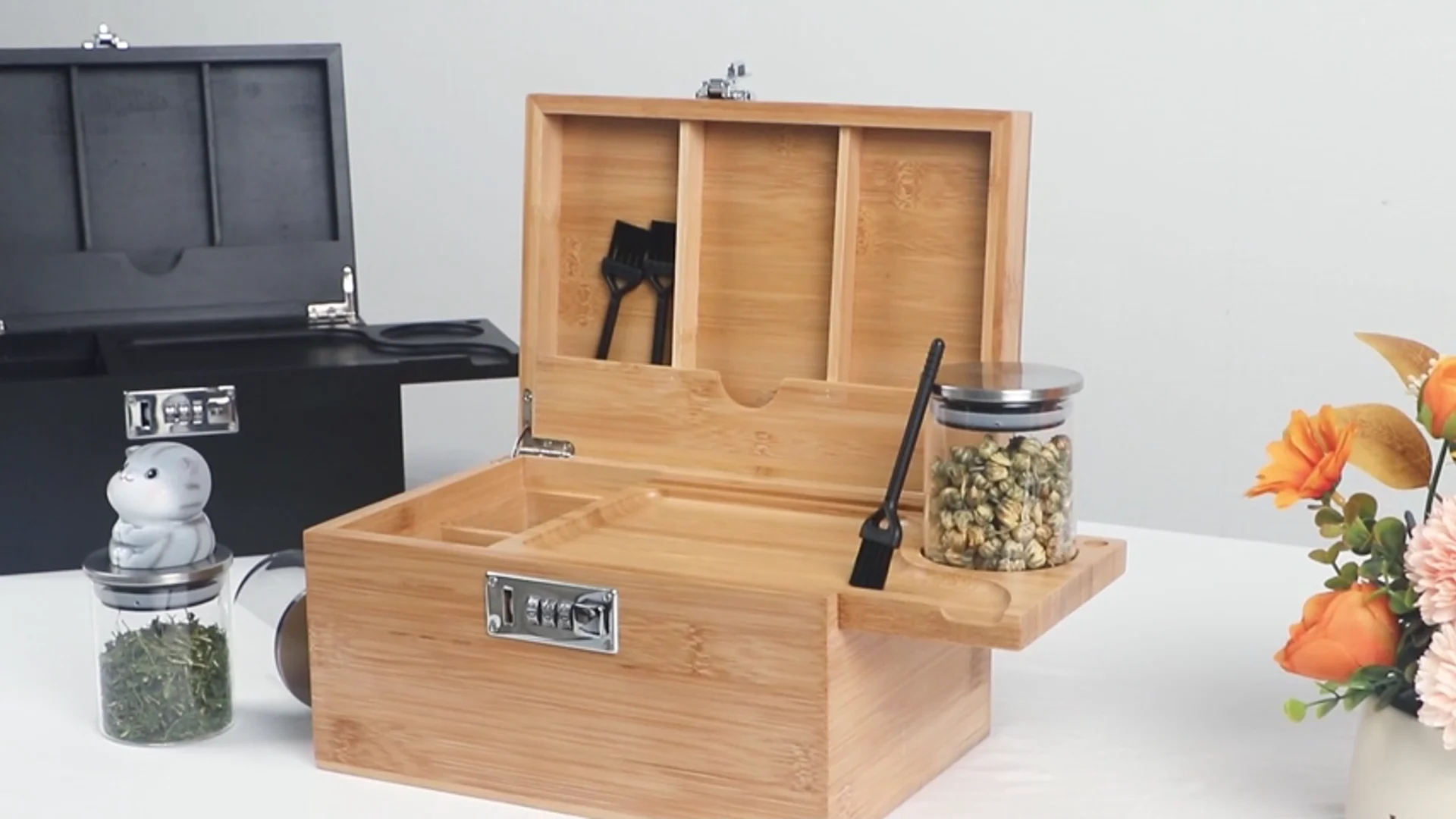 Large Bamboo Lock Box Wood Premium Box Set Storage Case Large Bamboo ...