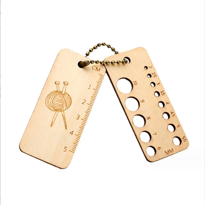 Wooden Craft Locking Stitch Markers Knitting Needle Gauge Measure Ruler ...
