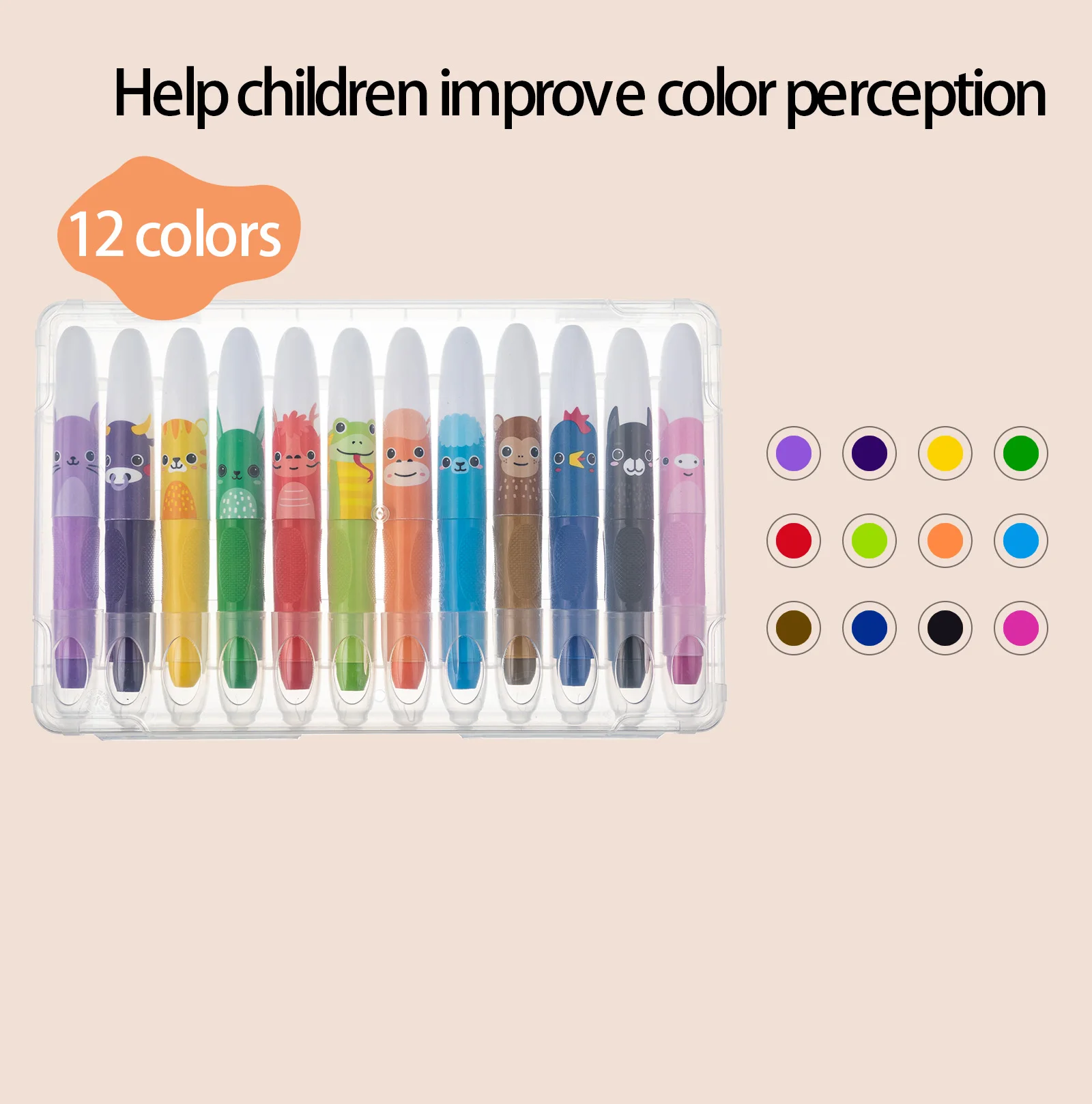 12 Colors Twistable Crayons Cartoon Characters Evenly Colored Children ...