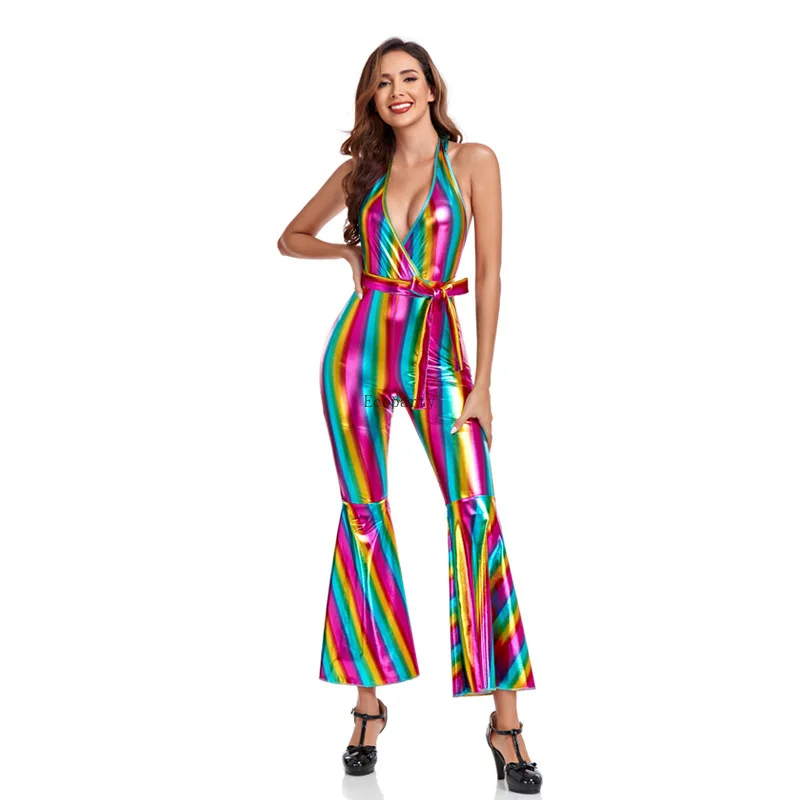 Women's Funky 70s Dancing Queen Disco Costume For Adults Colorful ...