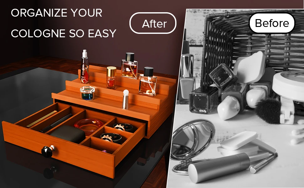 Wooden Cologne Organizer 3-Tier Cologne Display with Drawer,Cologne ...