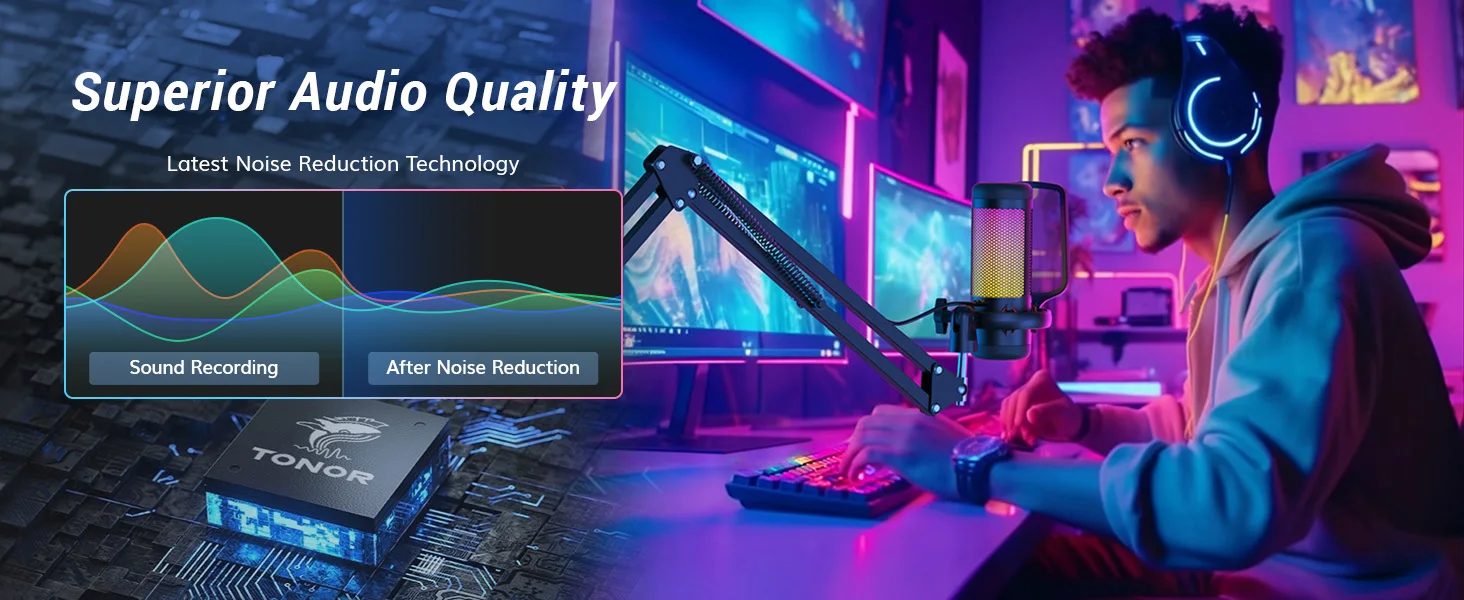 TONOR TC310+ Microphone - Professional Gaming Mic with RGB