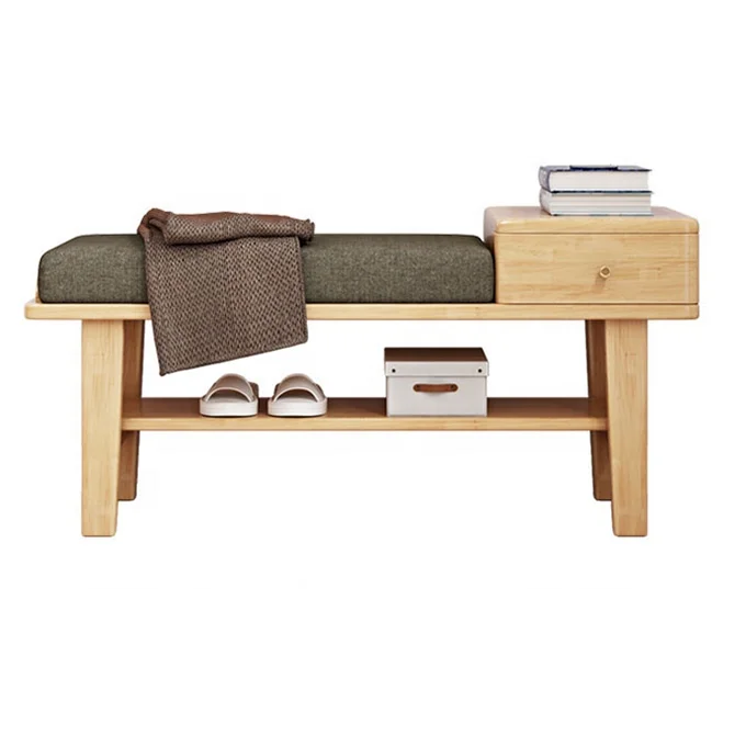 2 Tier Custom Modern Wooden Seat Cushion Shoe Rack With Drawer Shoes ...
