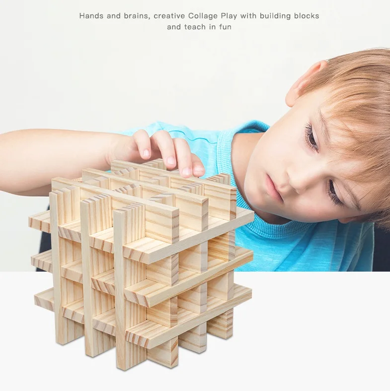 Wooden Educational Building Block Set - 100pcs Colorful Log ...