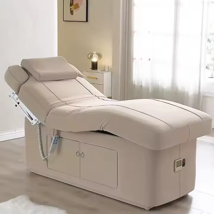 Luxury Beige Beauty Salon Bed with 2 Motors - Electric Massage