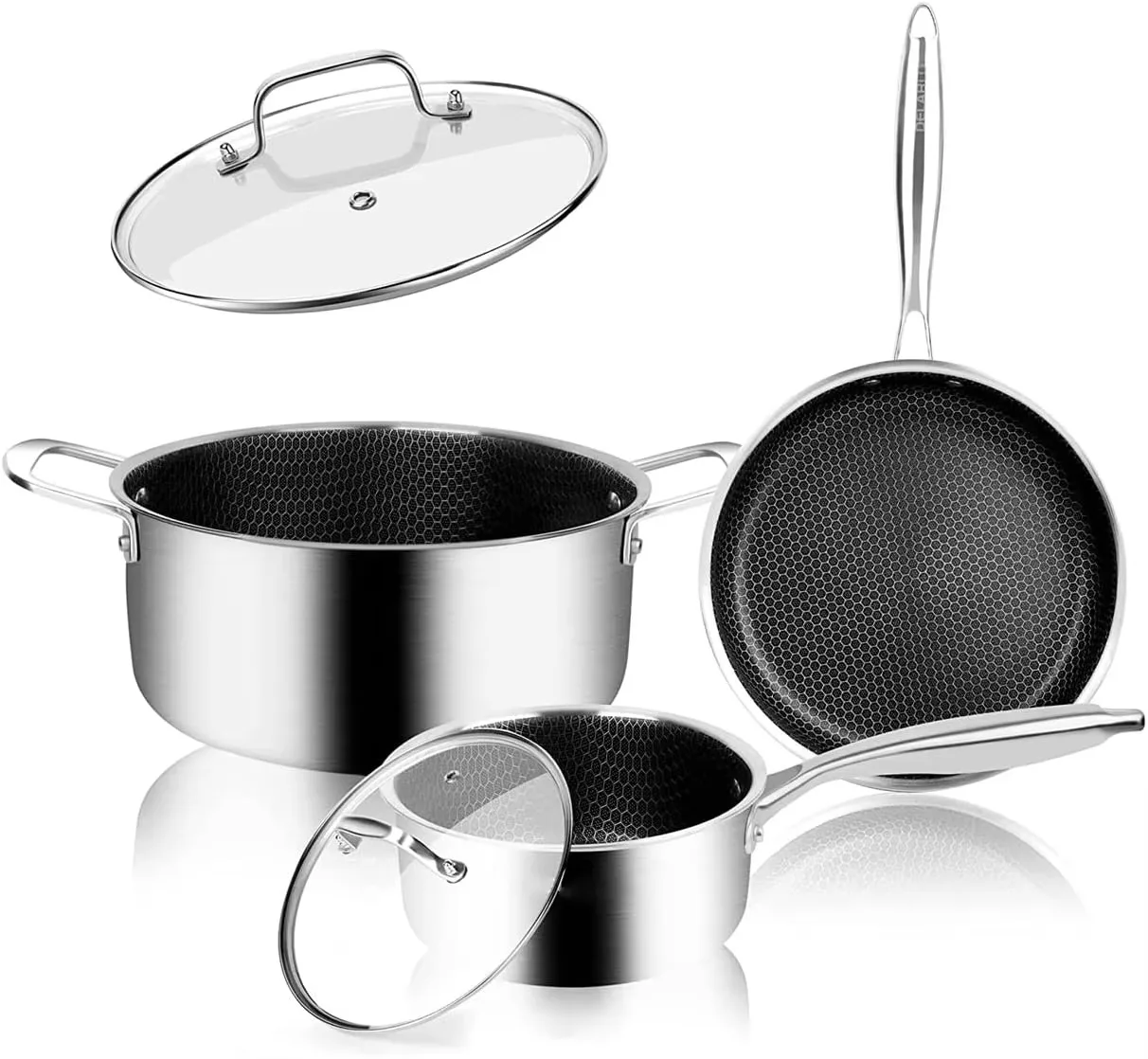 Wholesalers 3-Ply Stainless Steel Kitchenware Non Stick Cookware Pots Sets 5 Pcs Stockpot Saute ...