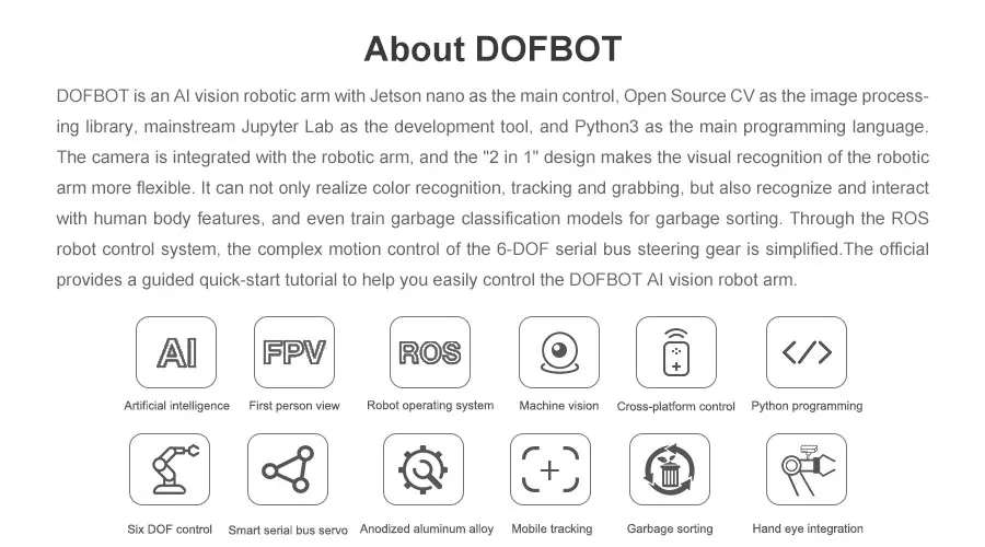 Yahboom AI Visual Robot Arm ROS Kit with Python3 Programming
