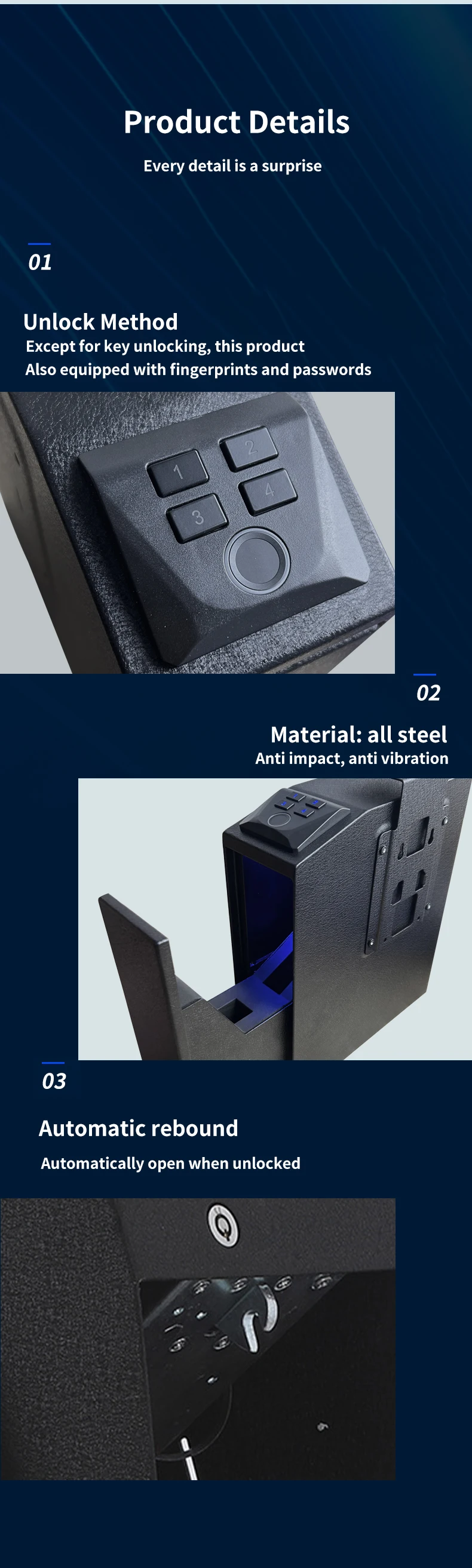 Automatic Pulling Hand Gun Safe Box - Biometric Fingerprint Lock, Steel ...