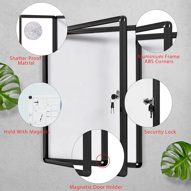 Indoor Magnetic Whiteboard Showcase Aluminium Frame Wall Mount Lockable ...